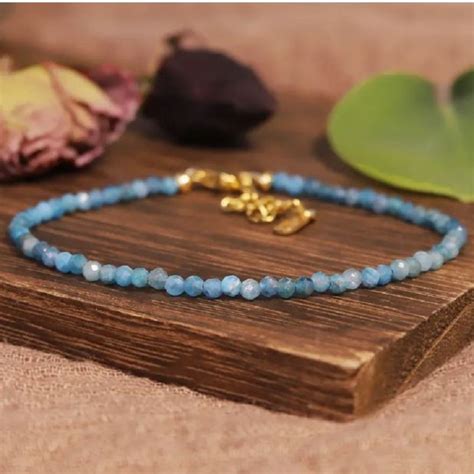 Много нежна гривна за крак или ръка от естествен камък преливащ син ахат 3 мм топче стоманена