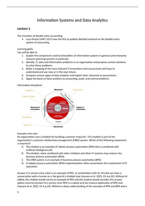 Lecture Notes Information Systems And Data Analytics Information
