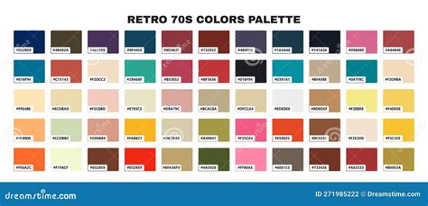 Retro Color Guide Palette In Trendy 70s Style Color Palette With Codevector Illustration Stock