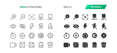 Ui 픽셀 완벽 한 잘 만들어진 벡터 얇은 선 및 고체 아이콘 30 1 사진 그리드 웹 그래픽 및 애플 리 케이 션에 대 한 X