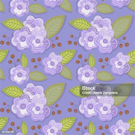 보라색 꽃과 원활한 패턴입니다 포장지 엽서 직물을 위한 꽃 테마 벡터 0명에 대한 스톡 벡터 아트 및 기타 이미지 0명 개화기 귀여운 Istock