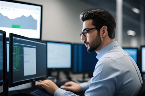 Premium Ai Image Young Male Programmer Writing Program Code Sitting