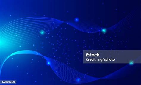 추상 선과 점으로 미래의 연결 기술의 템플릿 밝고 빛나는 빛이있는 비즈니스 디자인 컨셉은 깊은 파란색 공간에 요소로 장식되어