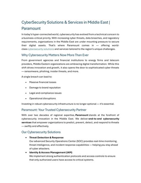 Ppt Cybersecurity Solutions And Services In Middle East Paramount Powerpoint Presentation Id