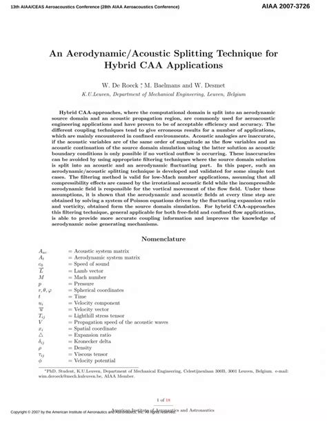 Pdf An Aerodynamic Acoustic Splitting Technique For Hybrid Caa Applications Dokumen Tips