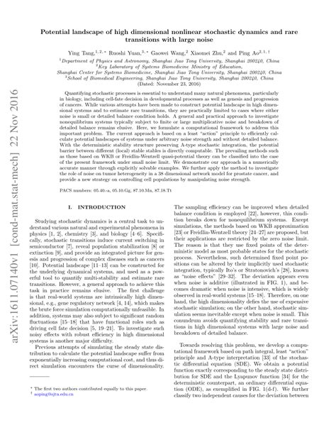 Pdf Potential Landscape Of High Dimensional Nonlinear Stochastic Dynamics And Rare Transitions