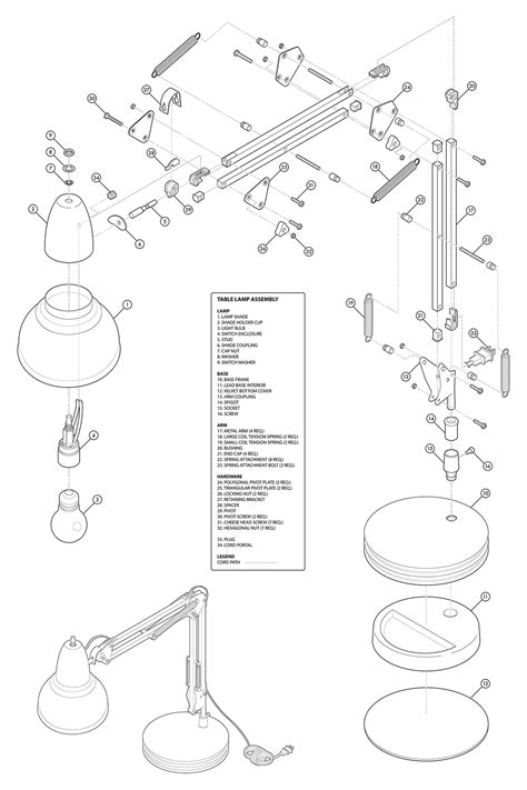 Technical Illustration Exploded View Of A Desk Lamp Behance