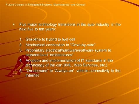 Future Careers In Embedded Systems Mechatronics And Control
