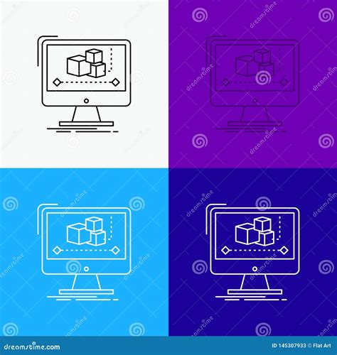 Animation Computer Editor Monitor Software Icon Over Various Background Line Style Design
