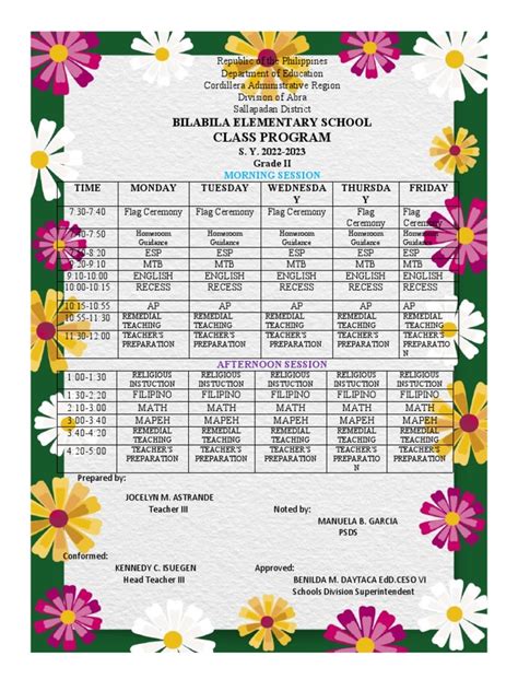 Class Program 2022 2023 Pdf Schools Educational Institutions