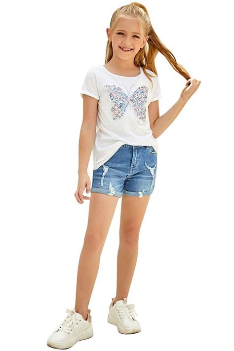 Luvamia Girls Denim Shorts Frayed Raw Hem Ripped Denim Jean Shorts 4 13