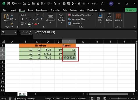 Excel Stdeva Function