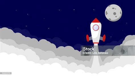 우주선 로켓이 구름 위를 날아 하늘에서 발사됩니다 벡터 일러스트 레이 션 우주 여행 수단에 대한 스톡 벡터 아트 및 기타 이미지 우주 여행 수단 우주선 플랫 디자인