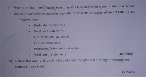 Solved A Prepare An Algorithm Program To Accomplish A Chegg