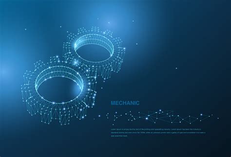 기어입니다 추상적인 벡터 와이어 프레임 두 기어 3d 현대 그림 어두운 파란색 배경에 기계 기술 기계 공학 기호입니다 산업 개발