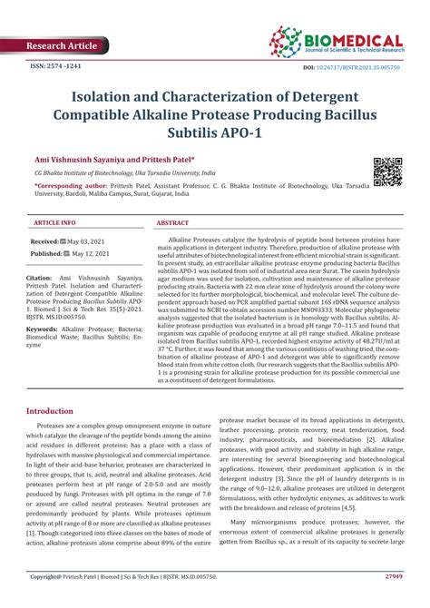 Pdf Isolation And Characterization Of Detergent Compatible Alkaline Protease Producing