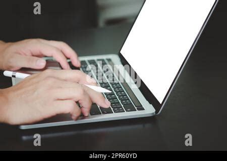 Mock Up Using Laptop With Blank Screen Computer Modern Stock Photo Alamy