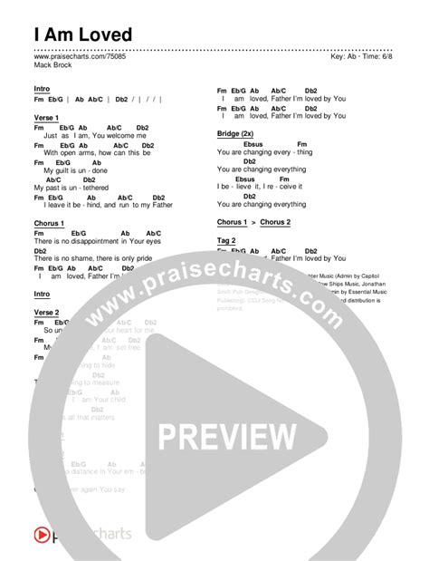 I Am Loved Chords Pdf Mack Brock Praisecharts