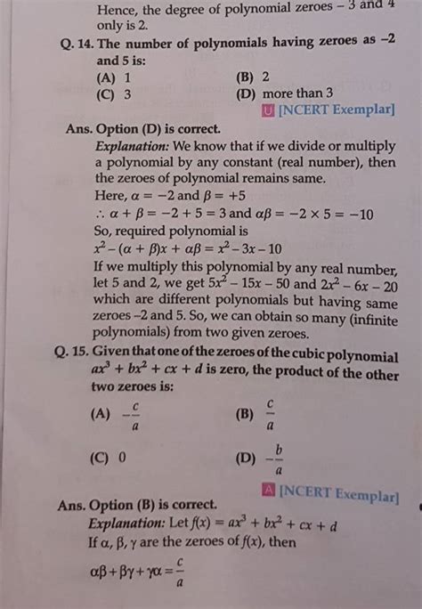 Hence The Degree Of Polynomial Zeroes 3 And 4 Only Is 2 Q 14 The Nu