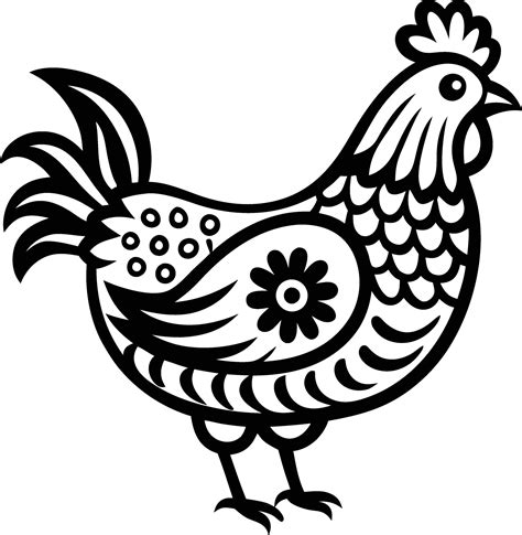 Decorative Hen Line Art Illustration Hen Chicken Poultry Farm
