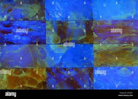 Texture Of Natural Quartz Stone With Blue Backlight Blocks From