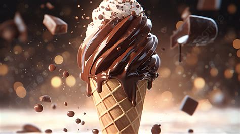 놀라운 3d 초콜릿 코팅 아이스크림 콘 아이스크림 콘 아이스크림 볼 원뿔 배경 일러스트 및 사진 무료 다운로드 Pngtree