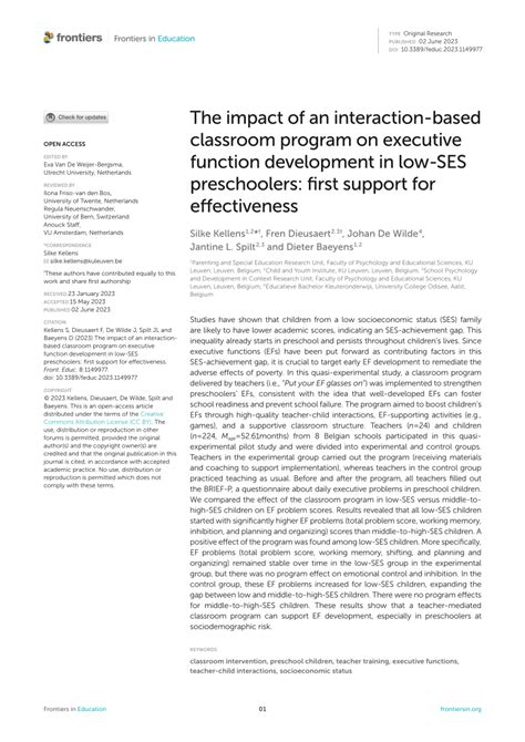 Pdf The Impact Of An Interaction Based Classroom Program On Executive