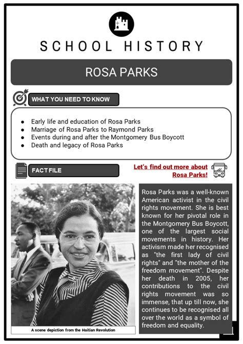 Rosa Parks Facts Worksheets Early Life Education And Legacy