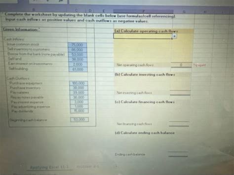 Solved Complete The Worksheet By Updating The Blank Cells