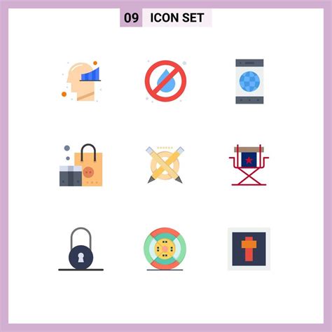 Mobile Interface Flat Color Set Of 9 Pictograms Of Pen Pencil Cell Marketing Branding Editable