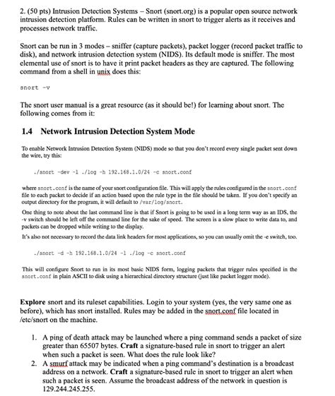 Solved 2 50 Pts Intrusion Detection Systems Snort Chegg Com