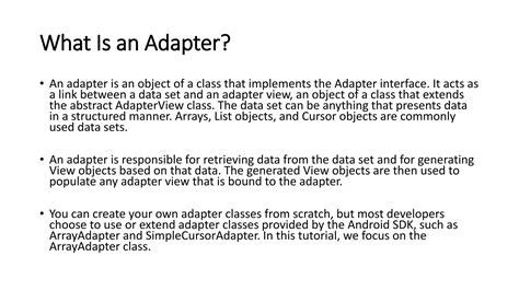 Adapter And Adapter Views That Are Used In Android Pptx