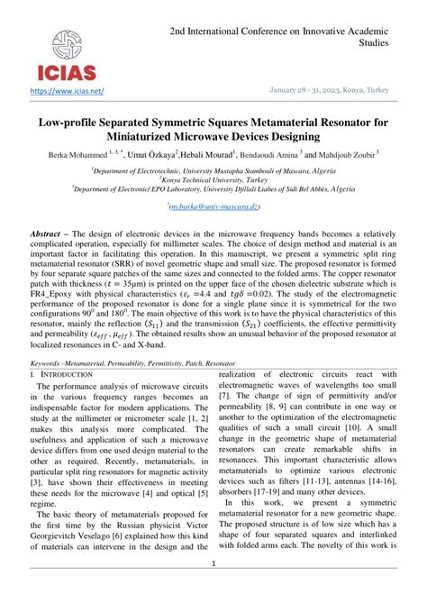 Pdf Low Profile Separated Symmetric Squares Metamaterial Resonator For Miniaturized Microwave
