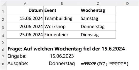 Excel Wochentag Aus Datum Ermitteln 5 Minuten Excel