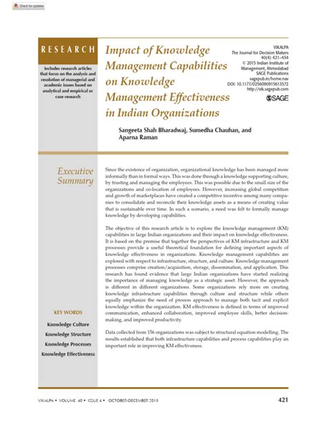 Impact Of Knowledge Management Capabilities On Knowledge Management Effectiveness In Indian