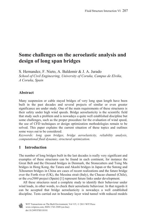 Pdf Some Challenges On The Aeroelastic Analysis And Design Of Long Span Bridges