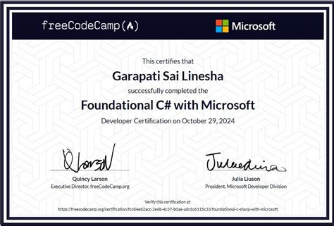 Sai Linesha G On Linkedin Csharp Certification Microsoft Freecodecamp Professionalgrowth