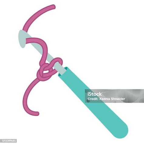 스레드가 있는 크로 셰 뜨개질 후크의 벡터 그림입니다 흰색 배경에 바느질의 고립 된 이미지 간단한 평면 일러스트레이션 크로 셰 뜨개질 수제 0명에 대한 스톡 벡터 아트 및