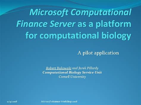 Microsoft Computational Finance Server As A Platform For