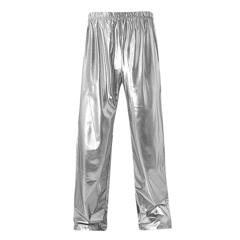 Wyobmus 70s Disco Mens Metallic Shiny Suit Pants Hip Hop Shinny
