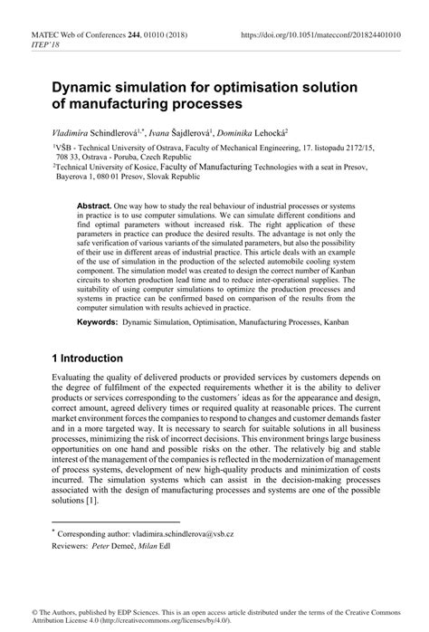 Pdf Dynamic Simulation For Optimisation Solution Of Manufacturing Processes