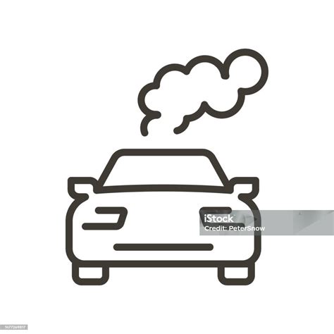벡터 최소 가는 선 아이콘 개요 공기로 배출되는 자동차에서 나오는 연기의 선형 스트로크 그림 배기관에 대한 스톡 벡터 아트 및 기타 이미지 Istock