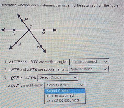 Solved Determine Whether Each Statement Can Or Cannot Be Assumed From The Figure MTR And