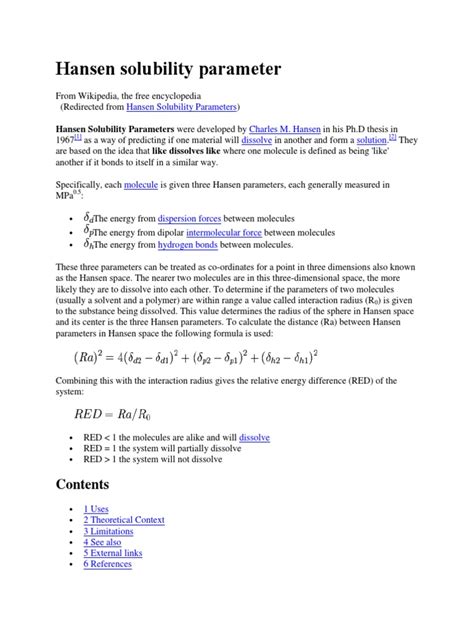Hansen Solubility Parameter Pdf Intermolecular Force Chemical Polarity