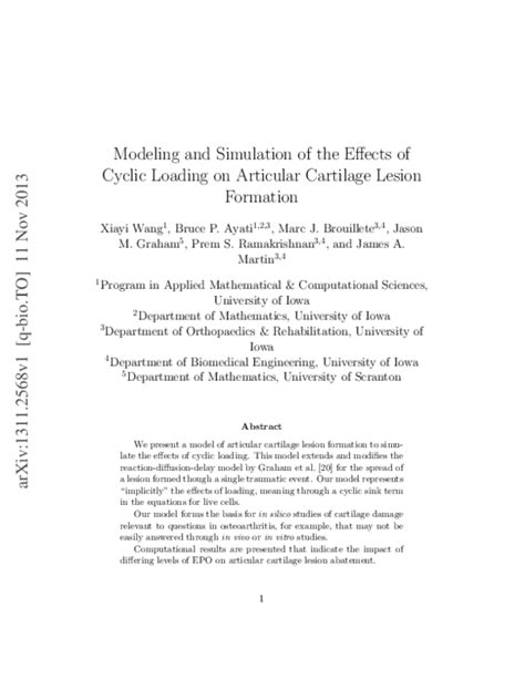 Pdf Modeling And Simulation Of The Effects Of Cyclic Loading On Articular Cartilage Lesion