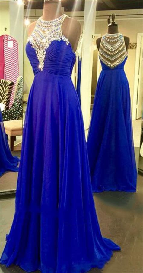 Royal Blue Prom Dresses With Sparkle Beads Pretty Illusion Prom