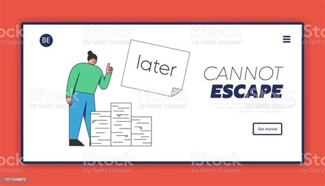 미루는 개념 마감일 및 시간 낭비 웹 사이트 방문 페이지 여자는 나중에 종이 작업을 지연 웹 페이지 개요 선형 플랫 벡터 일러스트레이션 개념에 대한 스톡 벡터 아트 및 기타