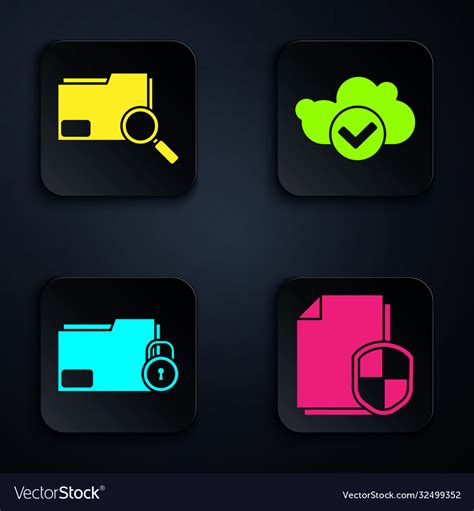 Set Document Protection Concept Search Concept Vector Image