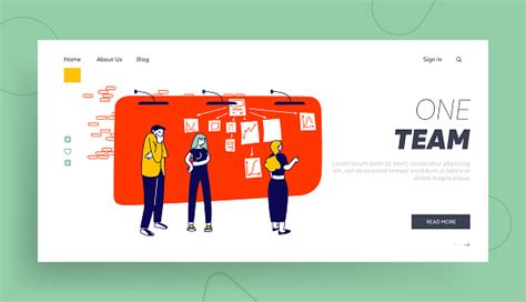 스크럼 작업 보드 팀 작업 마음지도 웹 사이트 방문 페이지 작업 프로세스 웹 페이지 배너 만화 평면 벡터 일러스트레이션 라인