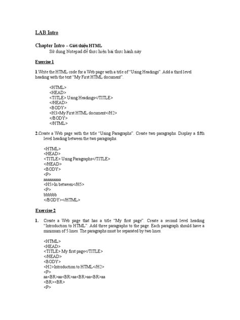 Lab Html Intro Pdf Html Paragraph